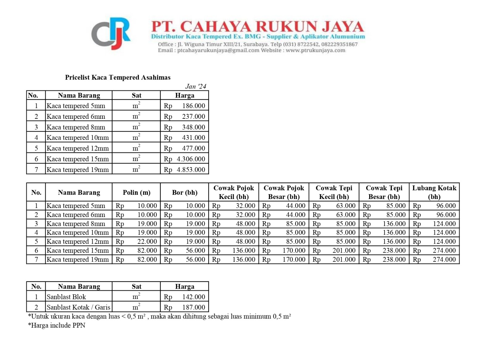 PT. Cahaya Rukun Jaya - Distributor Kaca Tempered, Supplier & Aluminium